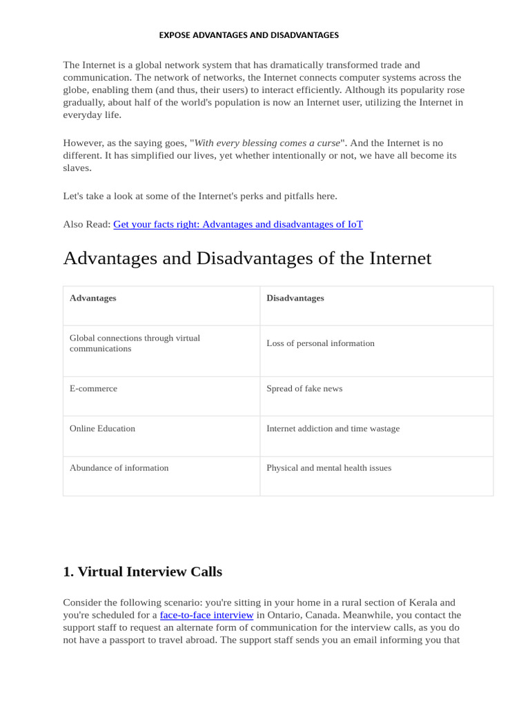 IN INTERNET ADVANTAGES AND DISAVANTAGES 3e B.docx - Google Docs | PDF