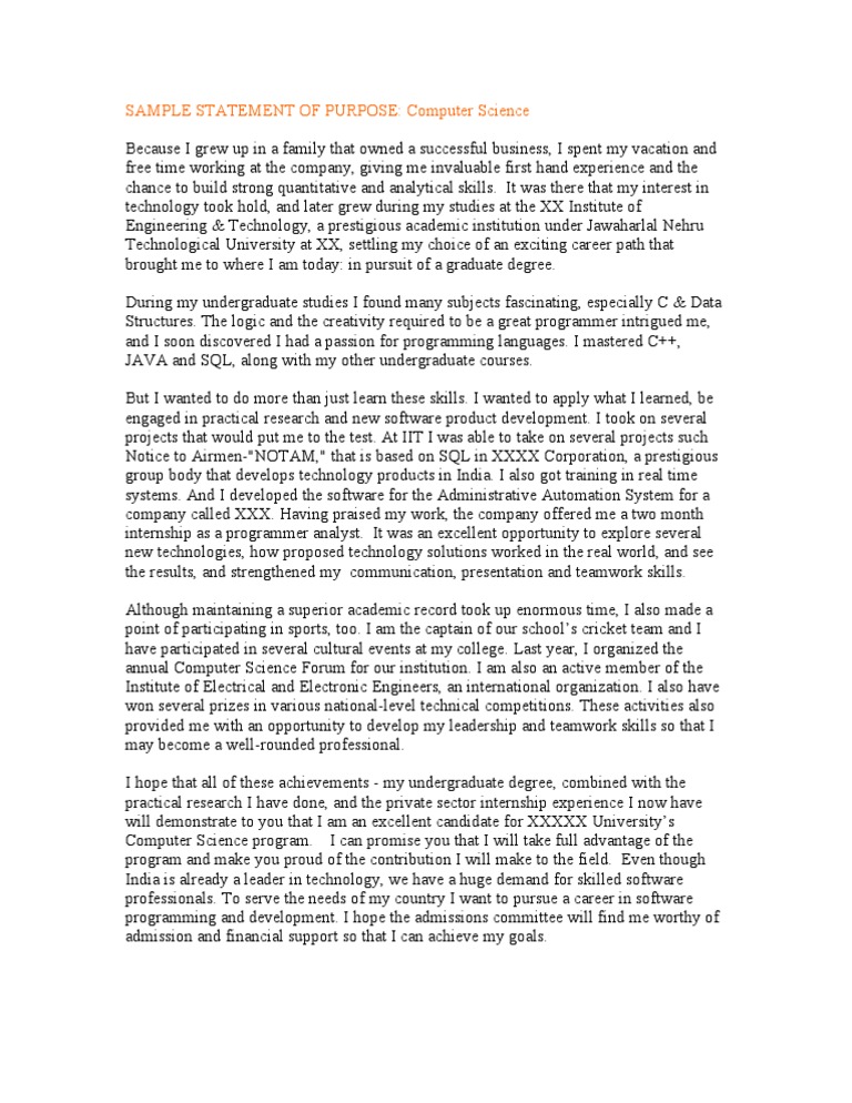 Computer Science Sop | Programmer | Computer Science