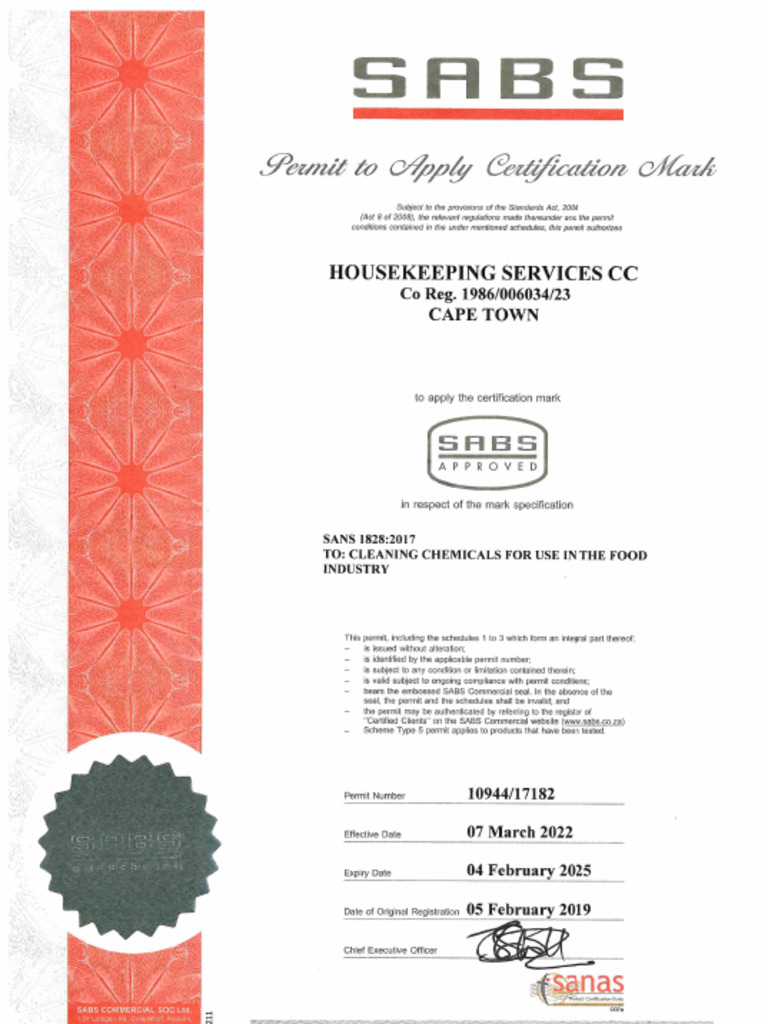 Sabs 1828 Certificate 2022 | PDF