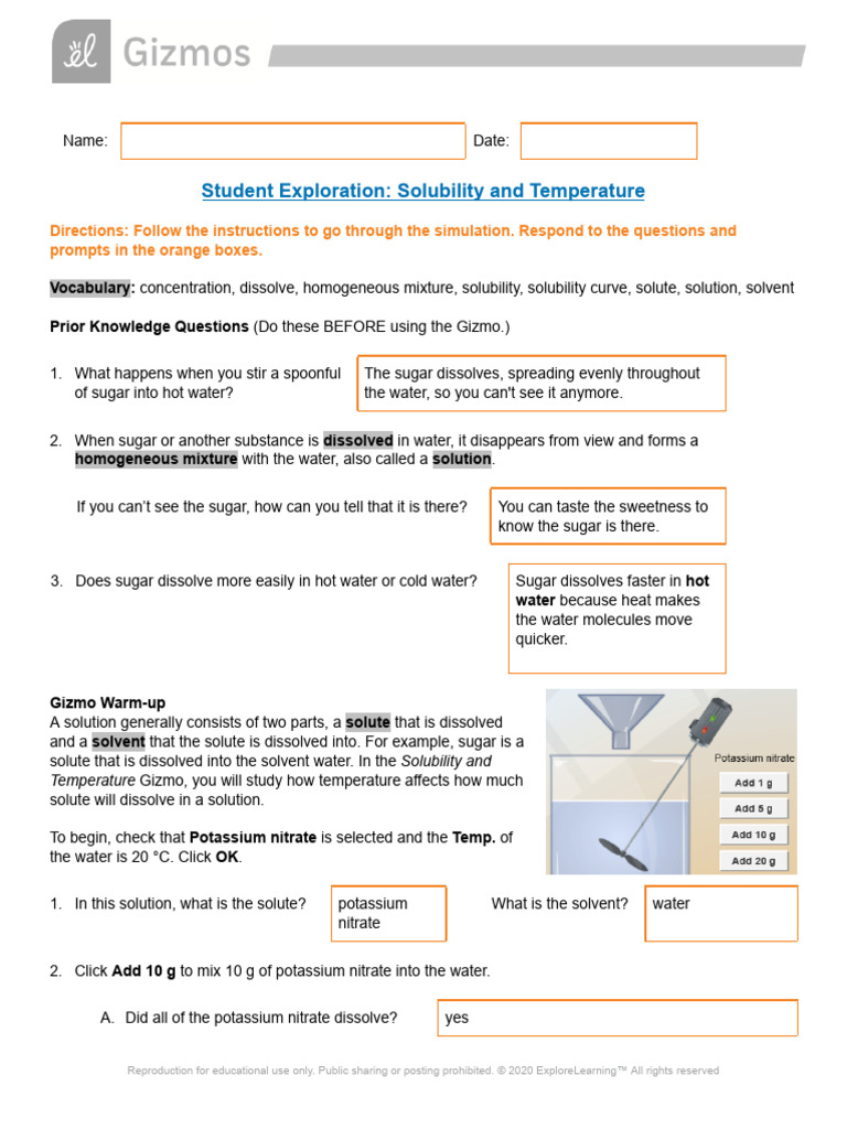 Valerie Pacheco-Ramos - Solubility Vs Temperature (GIZMOS) Handout | PDF | Solubility | Sodium