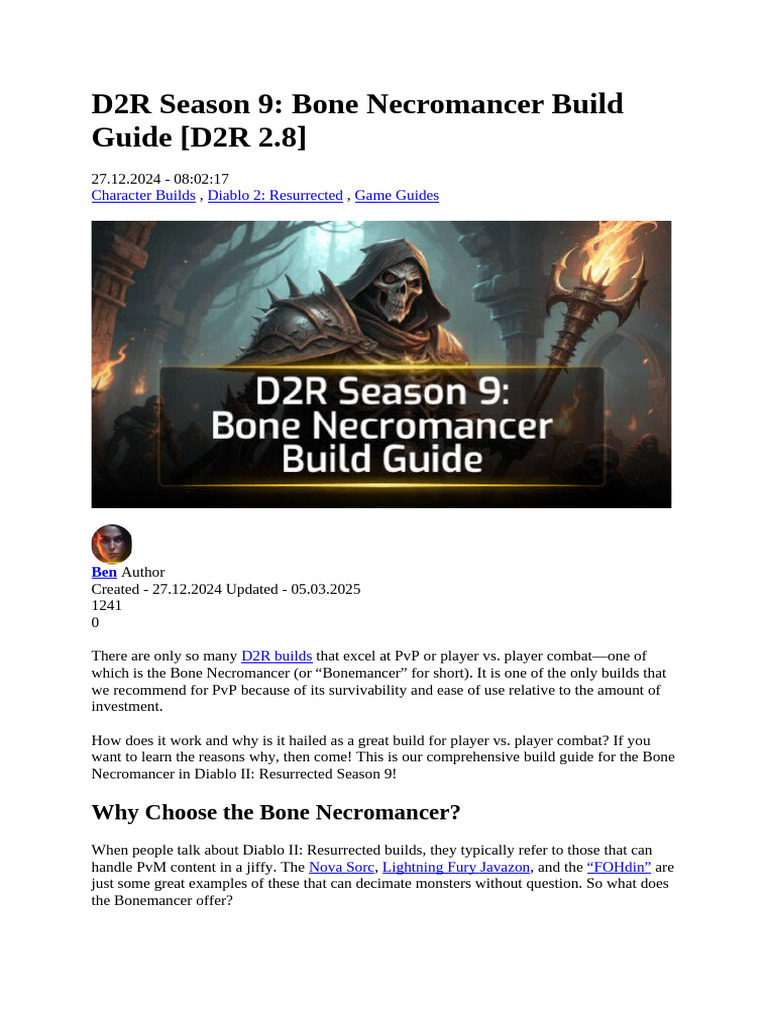 D2R Season 9 Bone Necromancer Build Guide (D2R 2.8) | PDF
