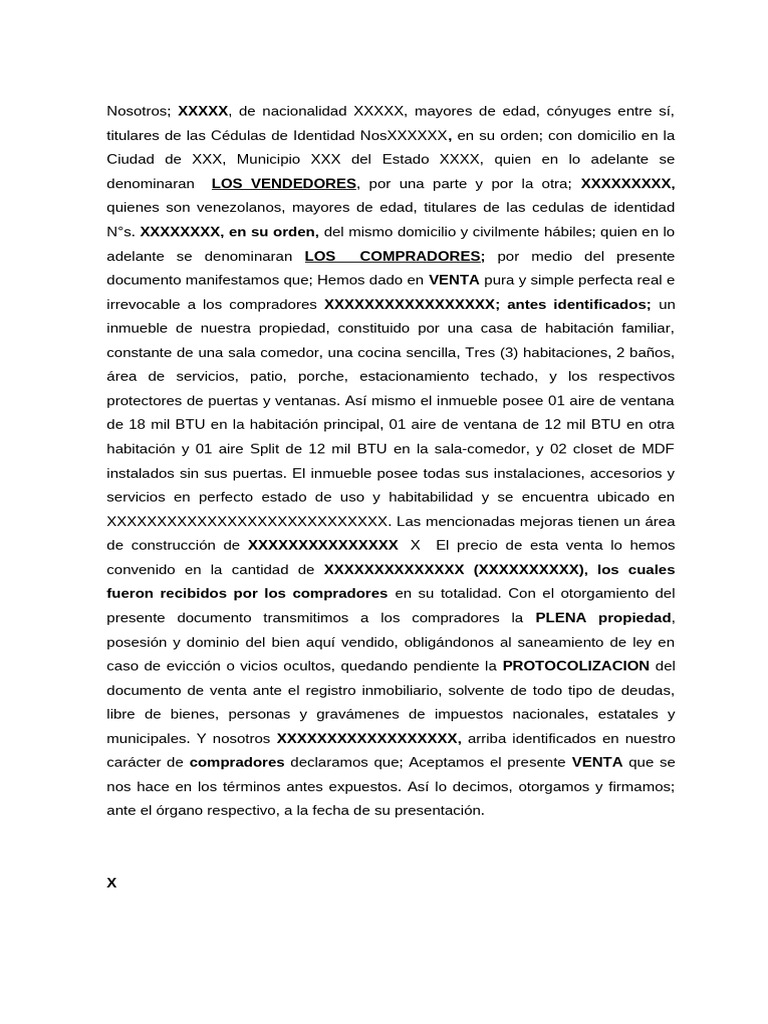 Modelo de Documento Compra Venta de Inmuebles | PDF