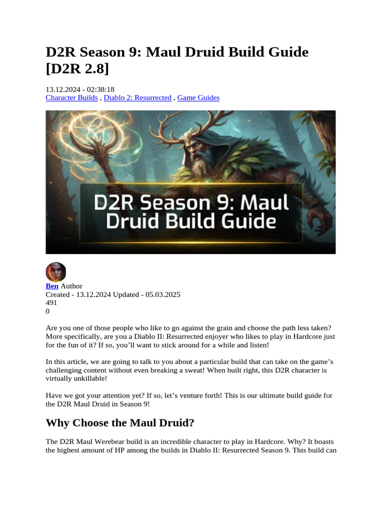 D2R Season 9 Maul Druid Build Guide | PDF | Werewolves
