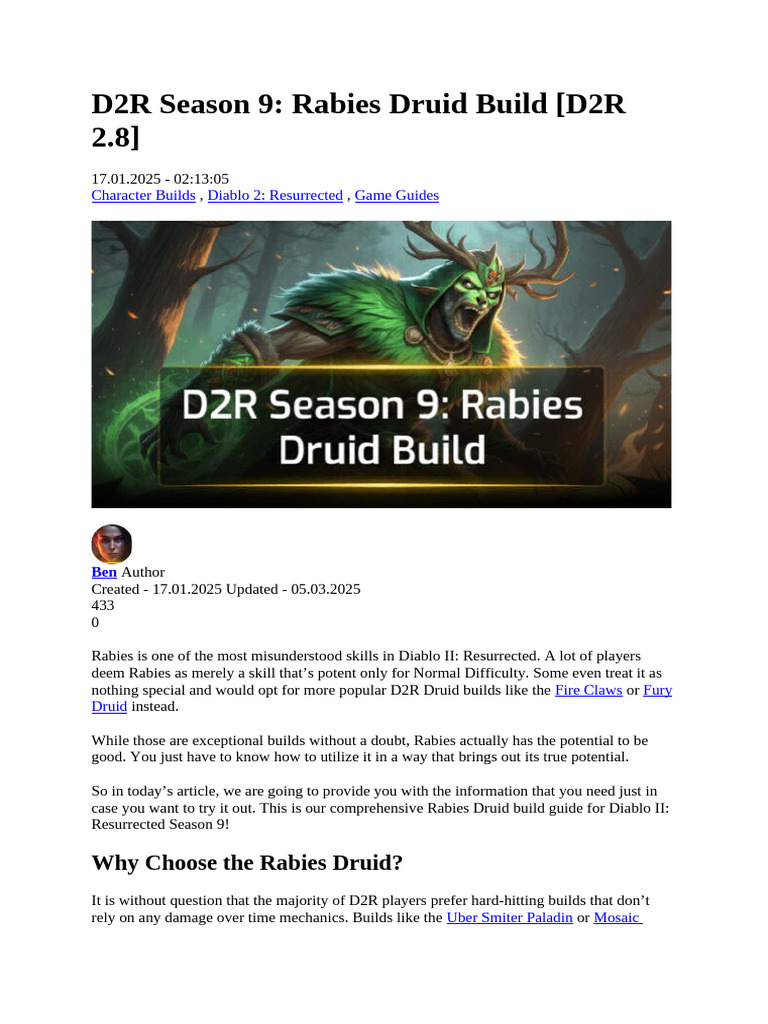 D2R Season 9: Ultimate Rabies Druid Guide | PDF | Werewolves
