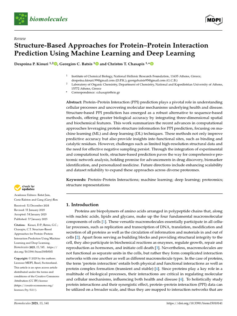 Structure Based Approaches For Protein Protein Interaction Prediction Using Machine Learning and ...