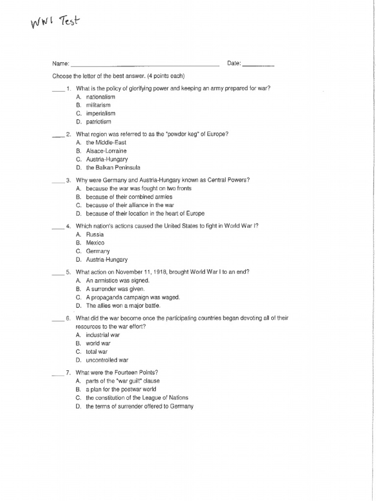 2024 WWI Test | PDF