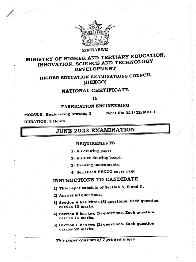 Engineering Drawing Exam Paper | PDF