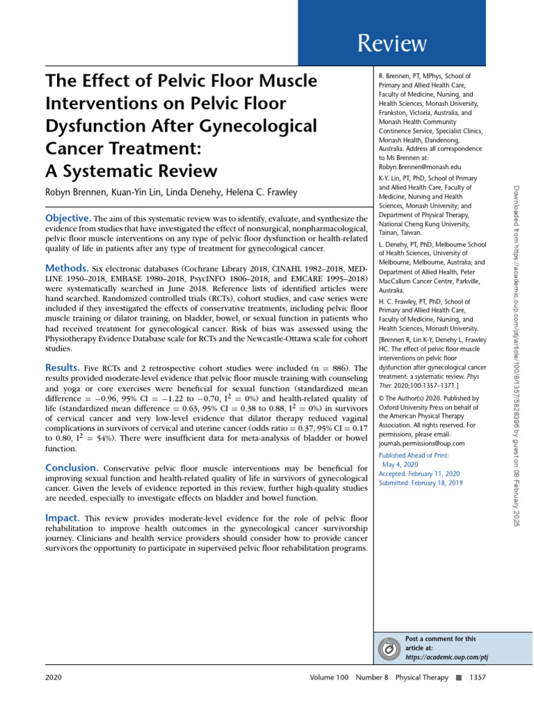 The Effect of Pelvic Floor Muscle Interventions On Pelvic Floor Dysf ...