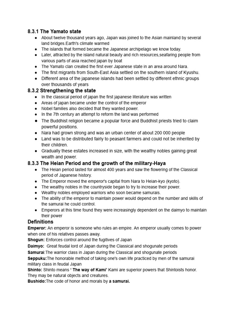 Ancient and Classical Japan Notes 83 and Just Notes | PDF | Samurai ...