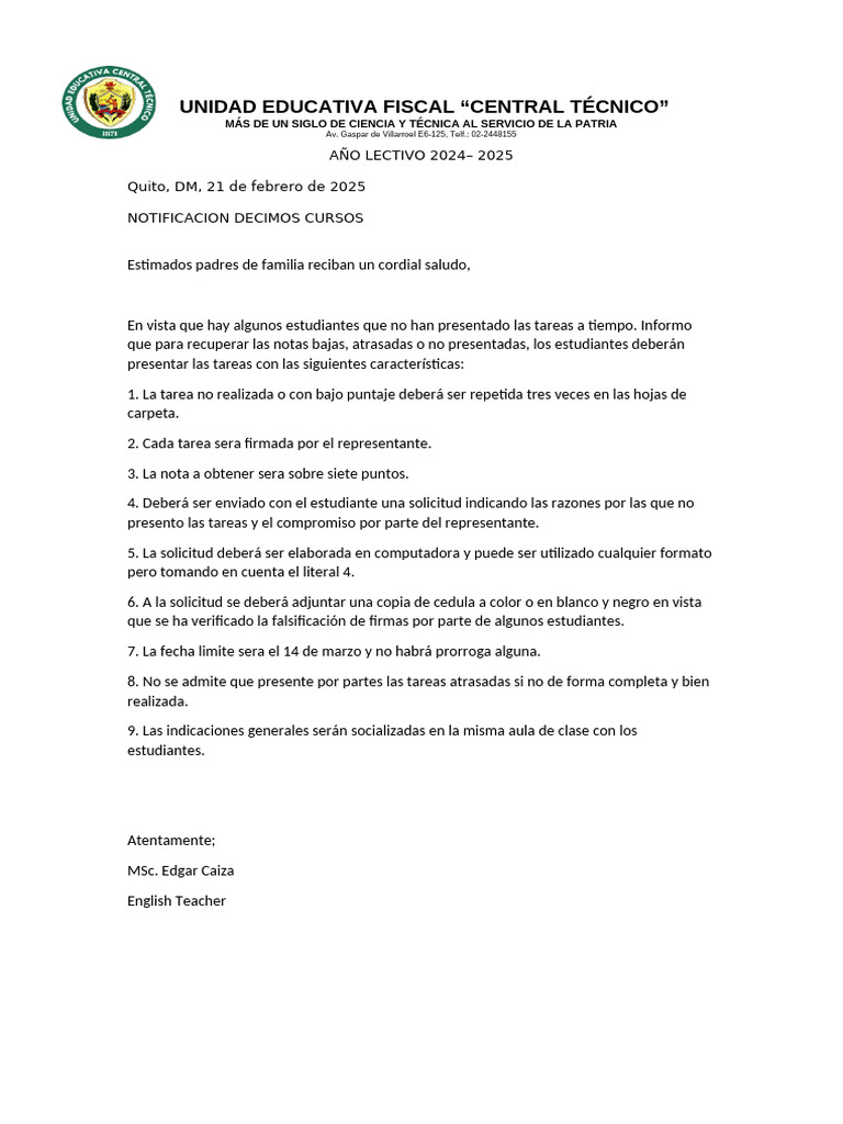 Notificacion Tareas Atrasada S 10mos 2do Trim | PDF