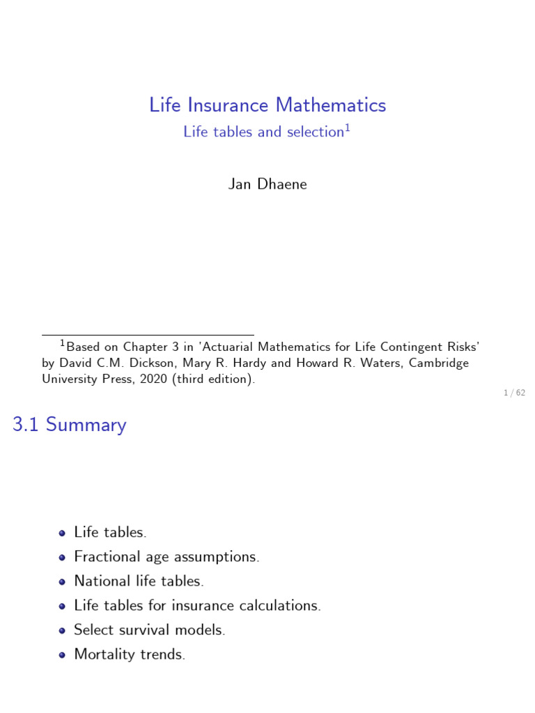 Life Insurance Mathematics Overview | PDF | Demography | Actuarial Science