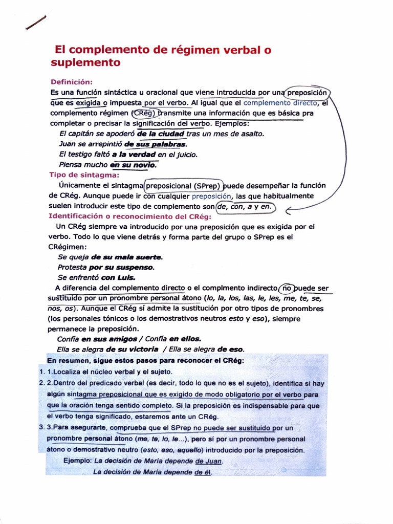 Complemento de Régimen | PDF | Verbo | Asunto (gramática)