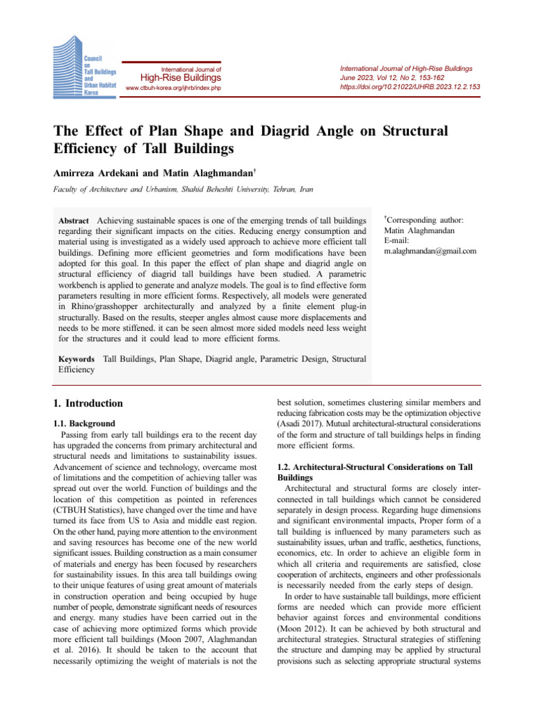 The Effect of Plan Shape and Diagrid Angle on Structural Efficiency of ...