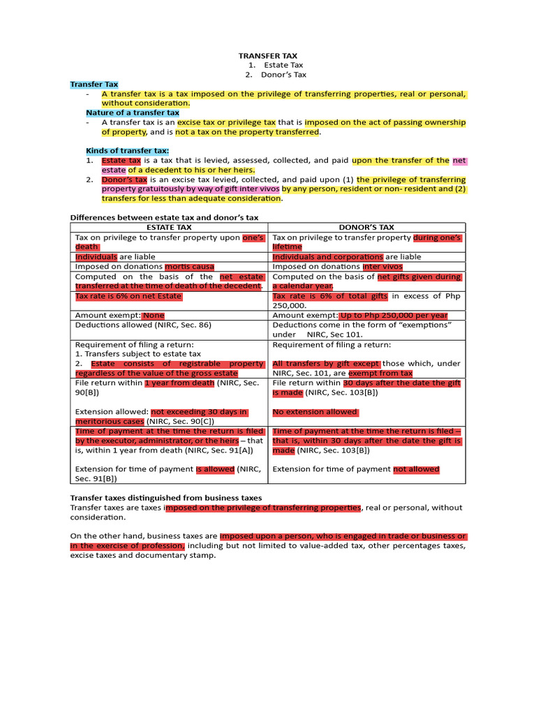 Part 1 ESTATE TAX Handout | PDF | Estate Tax In The United States | Tax ...