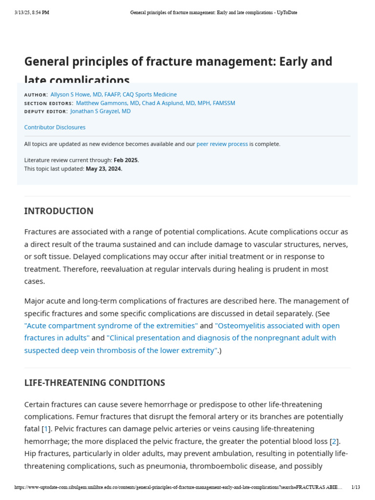 Fracture Management: Complications Overview | PDF | Thrombosis | Wound