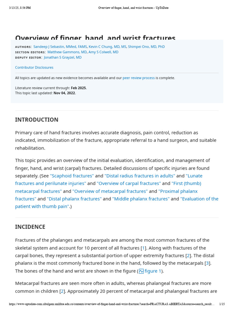 Overview of Finger, Hand, and Wrist Fractures - UpToDate | PDF | Hand ...