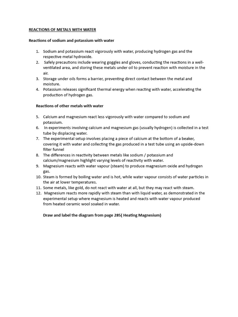 Reactions of Metals With Water | PDF