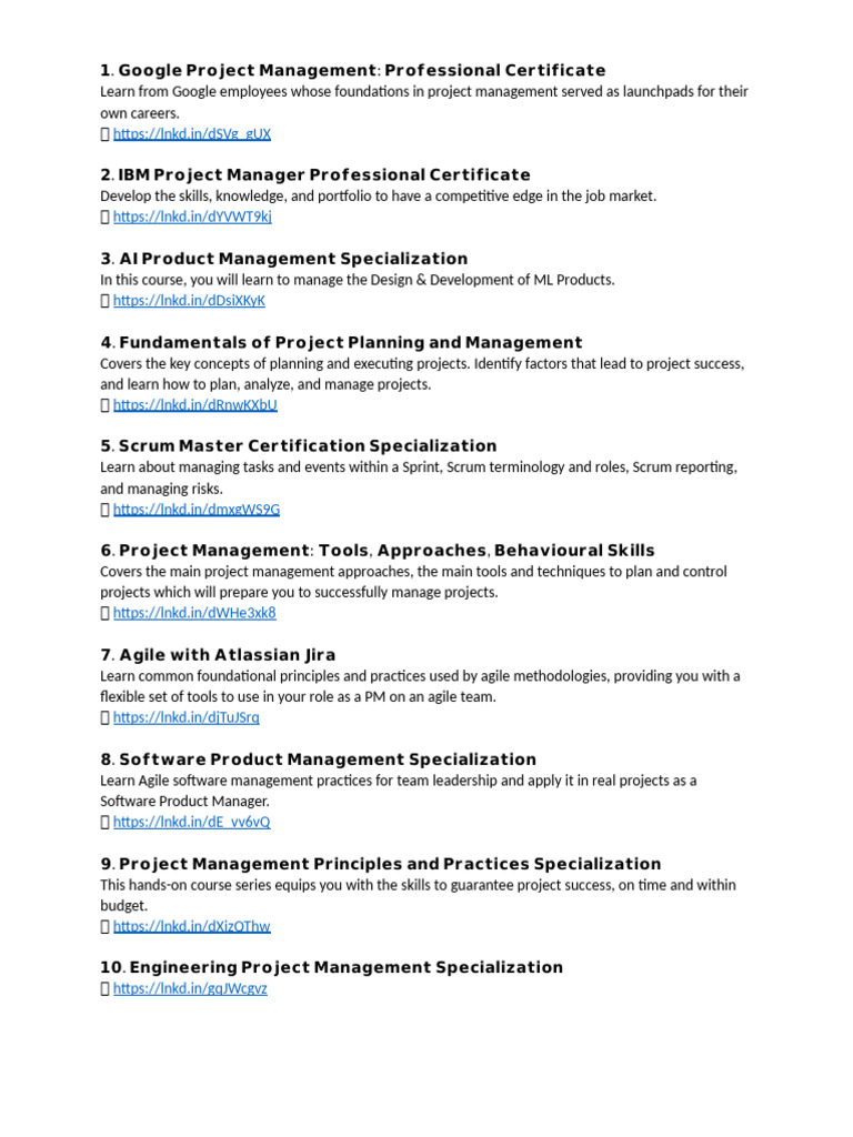 Project Management Certification Courses | PDF