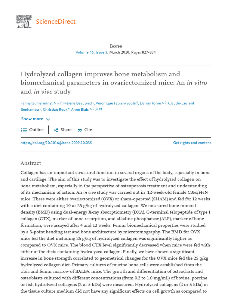 Hydrolyzed collagen improves bone metabolism | PDF | Bone | Osteoblast