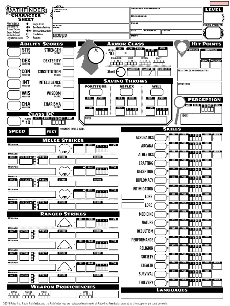 Form-fillable Pathfinder 2e Sheet w Calc | PDF | Game Rules | Fantasy Games