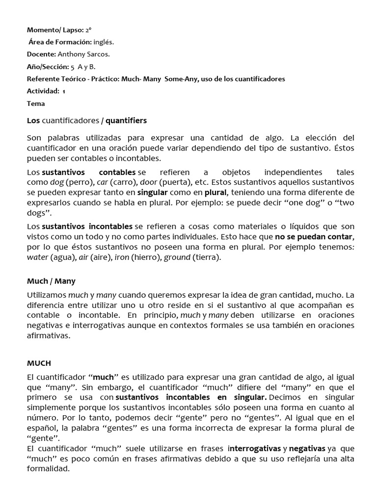 Actvidades Segundo Lapso Quinto Año | PDF | Sustantivo | Verbo
