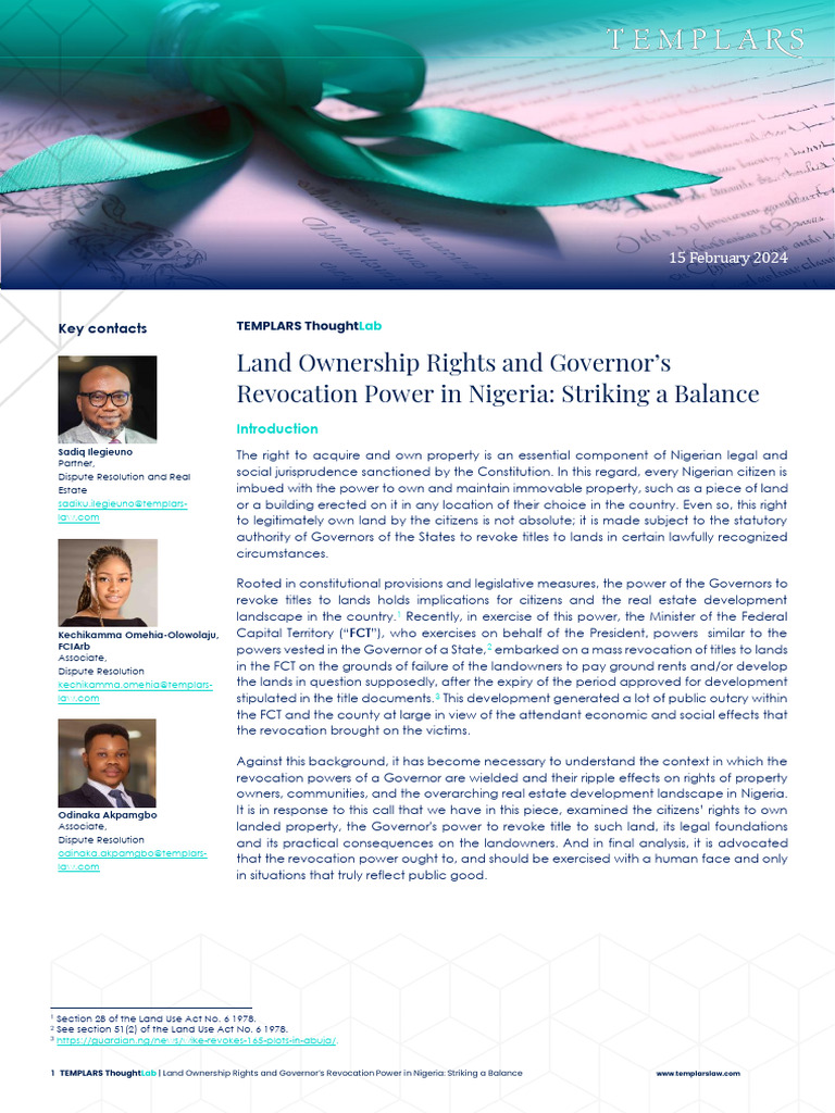 Land Ownership and Revocation in Nigeria | PDF | Property | Private Law