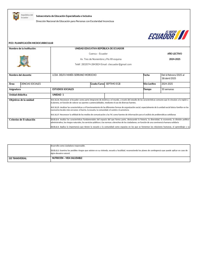 Planificaciones Eess 7mo Egb Feb-Abril 2025 Dserrano | PDF | Escuelas