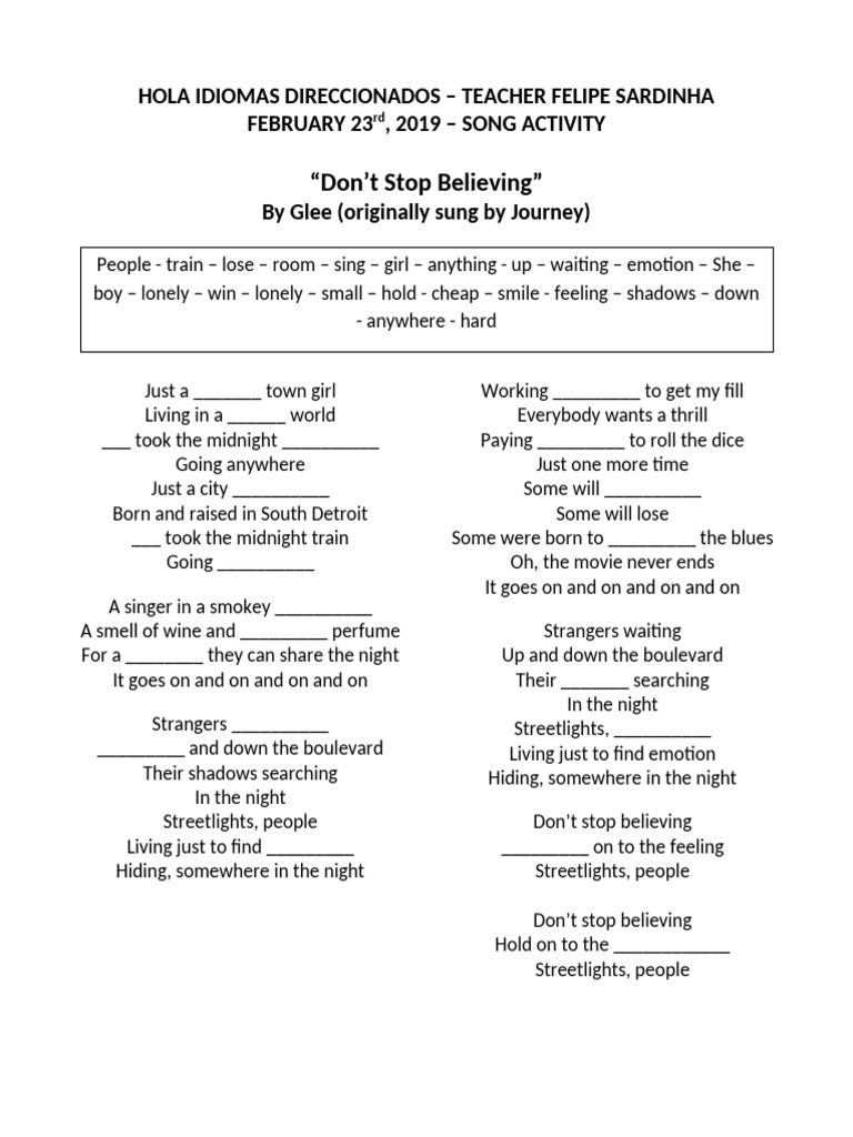 Dont Stop Believing Journey Exercise | PDF
