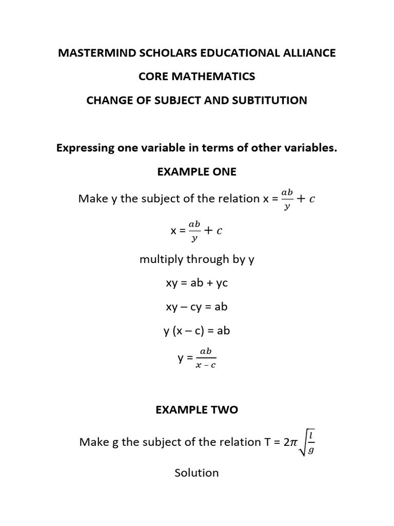 Change of Subject in Mathematics | PDF