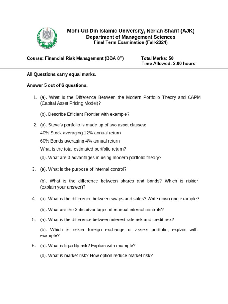 2024 FRM Exam Part II: Risk Management | PDF