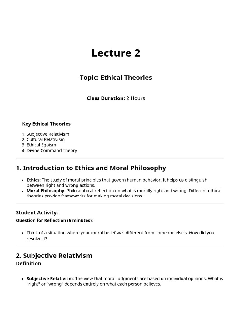 Lecture 02 Ethical Theories | PDF | Morality | Divine Command Theory