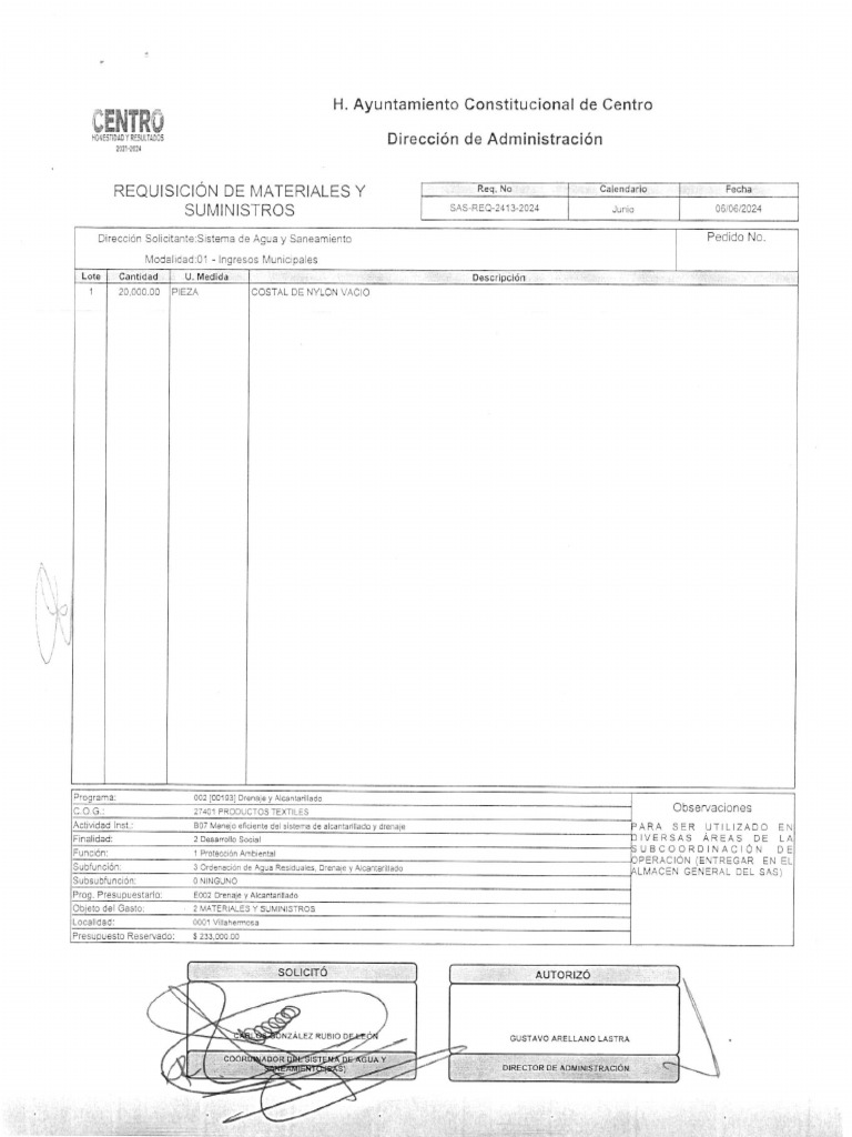 REQUISICIONES Arena y Costales001 | PDF