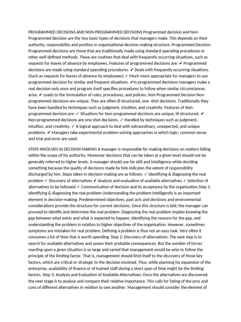 Types of Managerial Decisions Explained | PDF | Decision Making ...