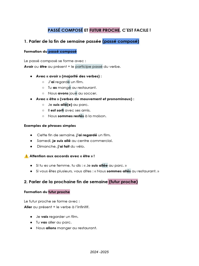 Passé Composé _ Futur Proche | PDF