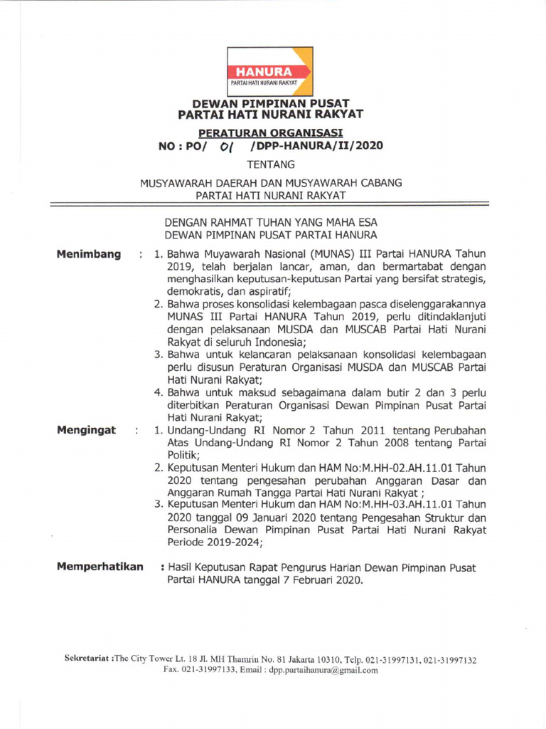 001 Po Musda Dan Muscab DPP Partai Hanura | PDF