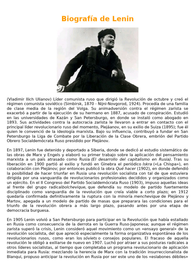 Biografía de Lenin | PDF | Vladimir Lenin | Comunismo