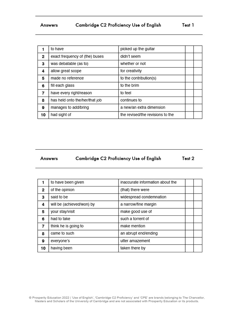 English Master C2 - Answers - Tests 1 and 2 | PDF | Standardized Tests ...