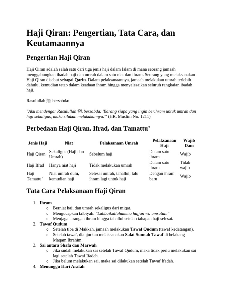 Haji Qiran: Pengertian dan Tata Cara | PDF