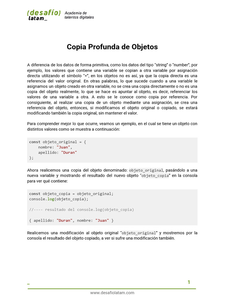 Material Apoyo Lectura - Copia profunda de objetos | PDF | Variable ...