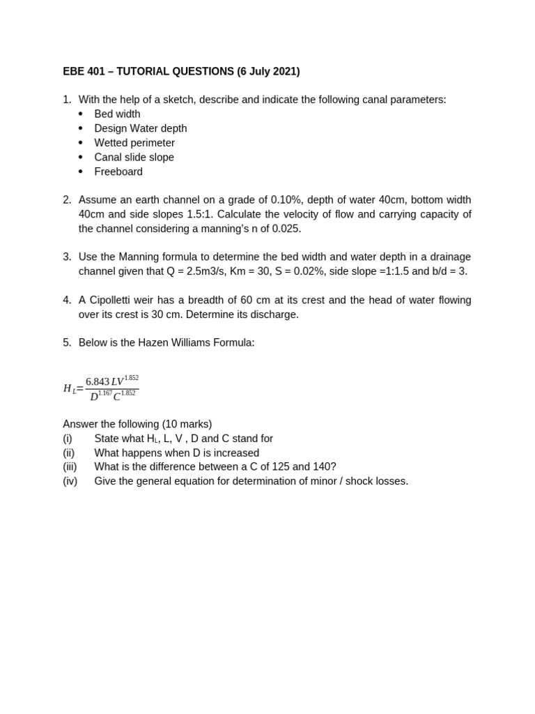 EBE 401 - Tutorial Questions & Answers | PDF | Applied And ...