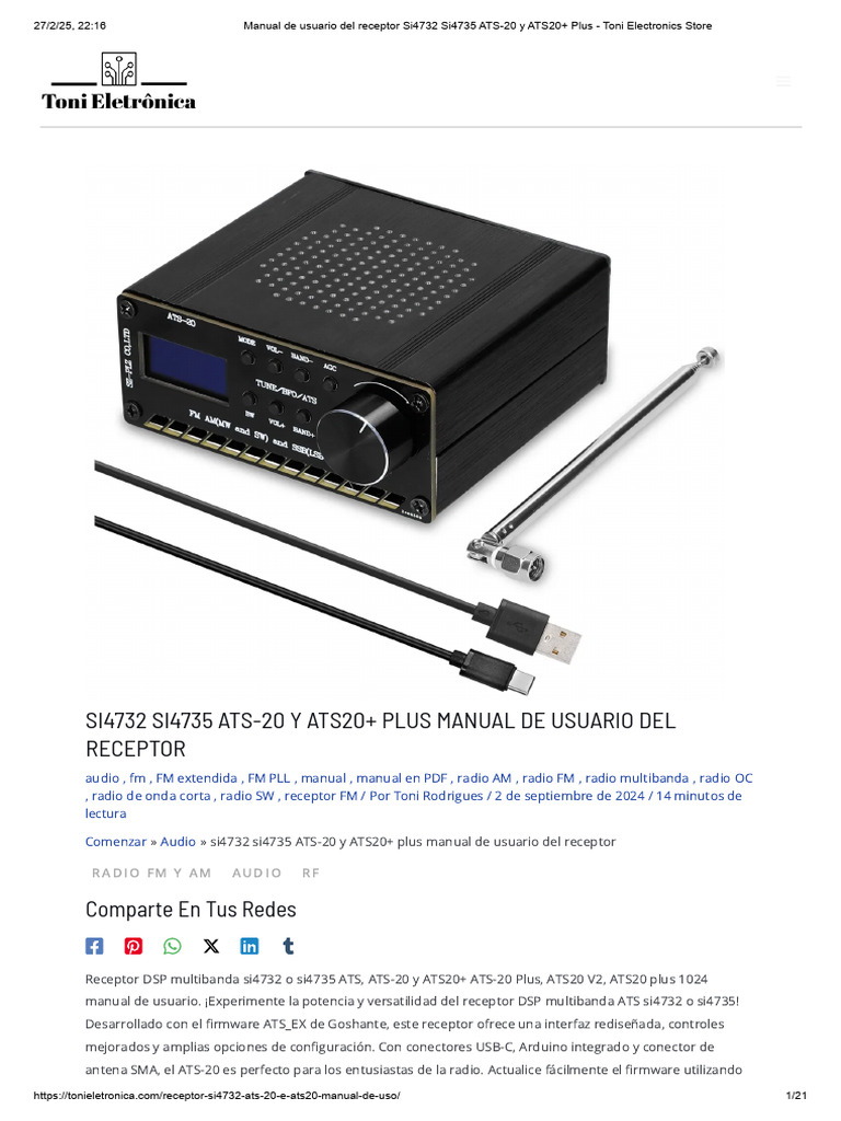Manual de Usuario ATS-20 y ATS20+ Plus | PDF | Arduino | Telecomunicaciones