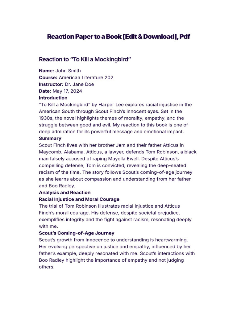 Mocking Bird Reaction Paper | PDF