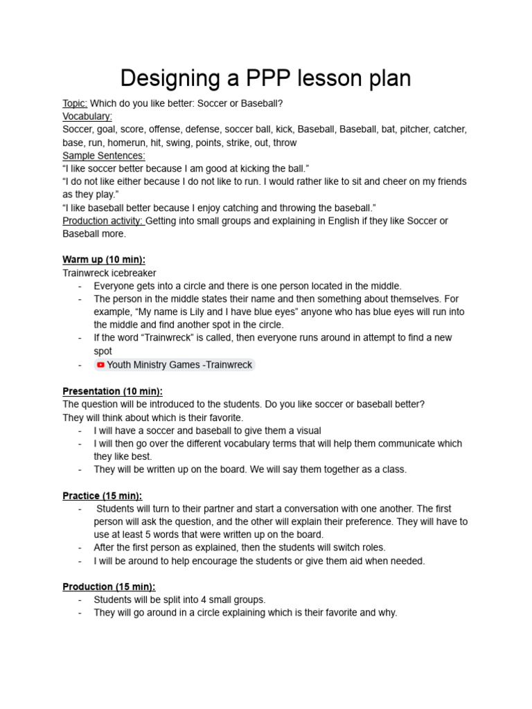 Designing A PPP Lesson Plan | PDF | Team Sports | Sports