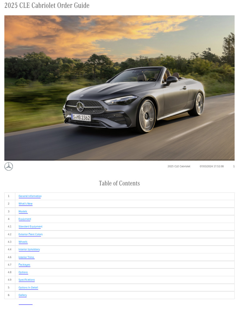 2025 Cle Cabriolet Order Guide en - Us | PDF | Fuel Economy In ...