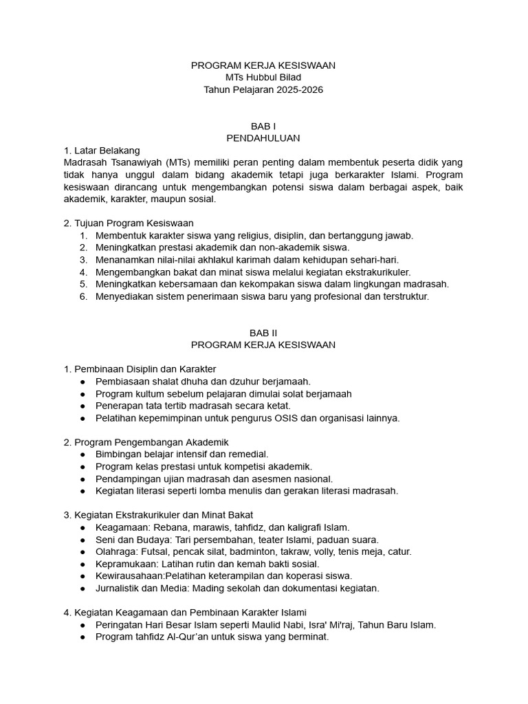 Program Kerja Kesiswaan - 1 | PDF