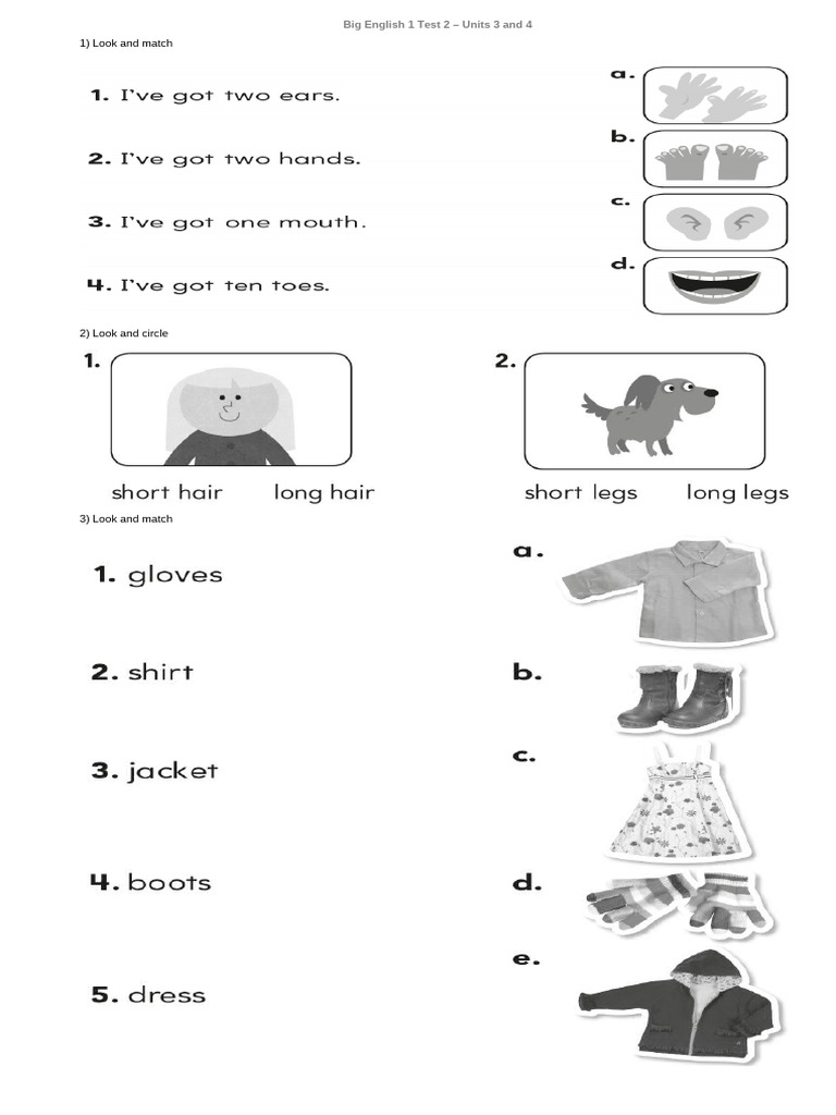 Big English 1 Test 2: Units 3 & 4 Activities | PDF