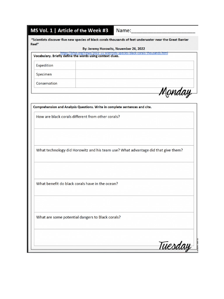 Coral Reef Worksheet | PDF
