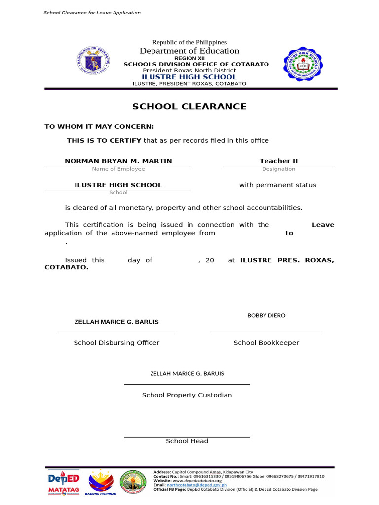 School Clearance for Leave Application | PDF