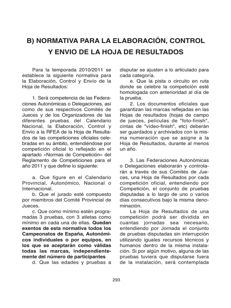 Normativa Resultados RFEA 2011 | PDF