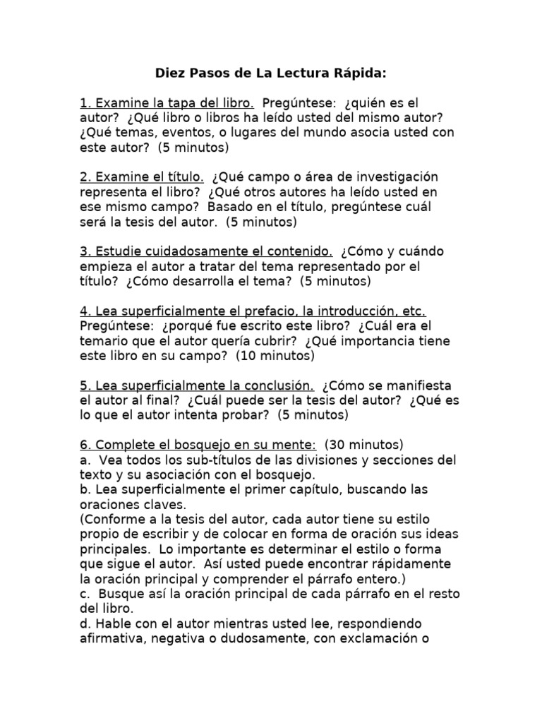 Diez Pasos de La Lectura Rápida | PDF